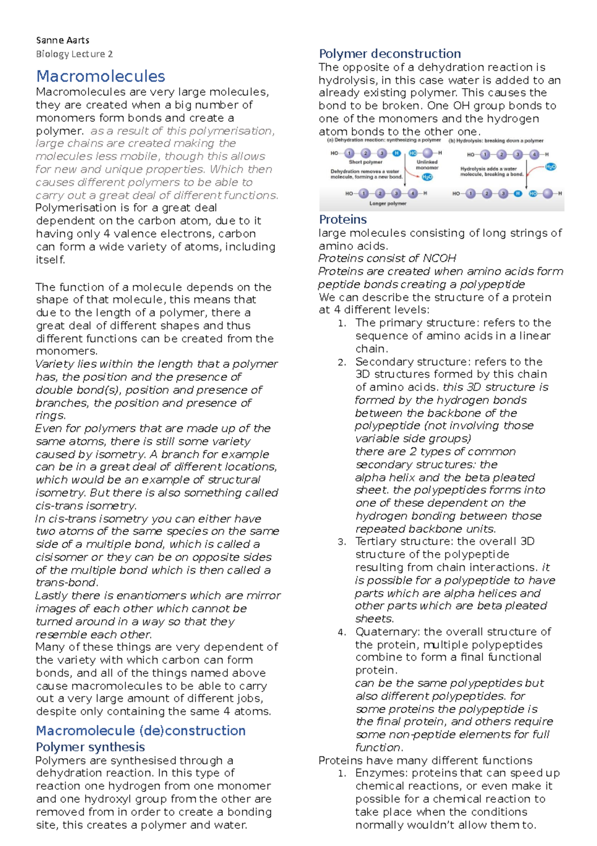Biology lecture 2 - Biology Lecture 2 Macromolecules Macromolecules are ...