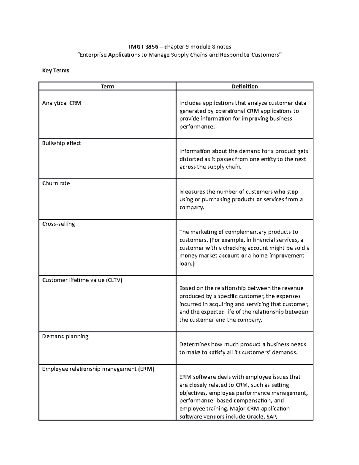 TMGT 3856 – chapter 9 module 8 notes - TMGT 3856 – chapter 9 module 8 ...