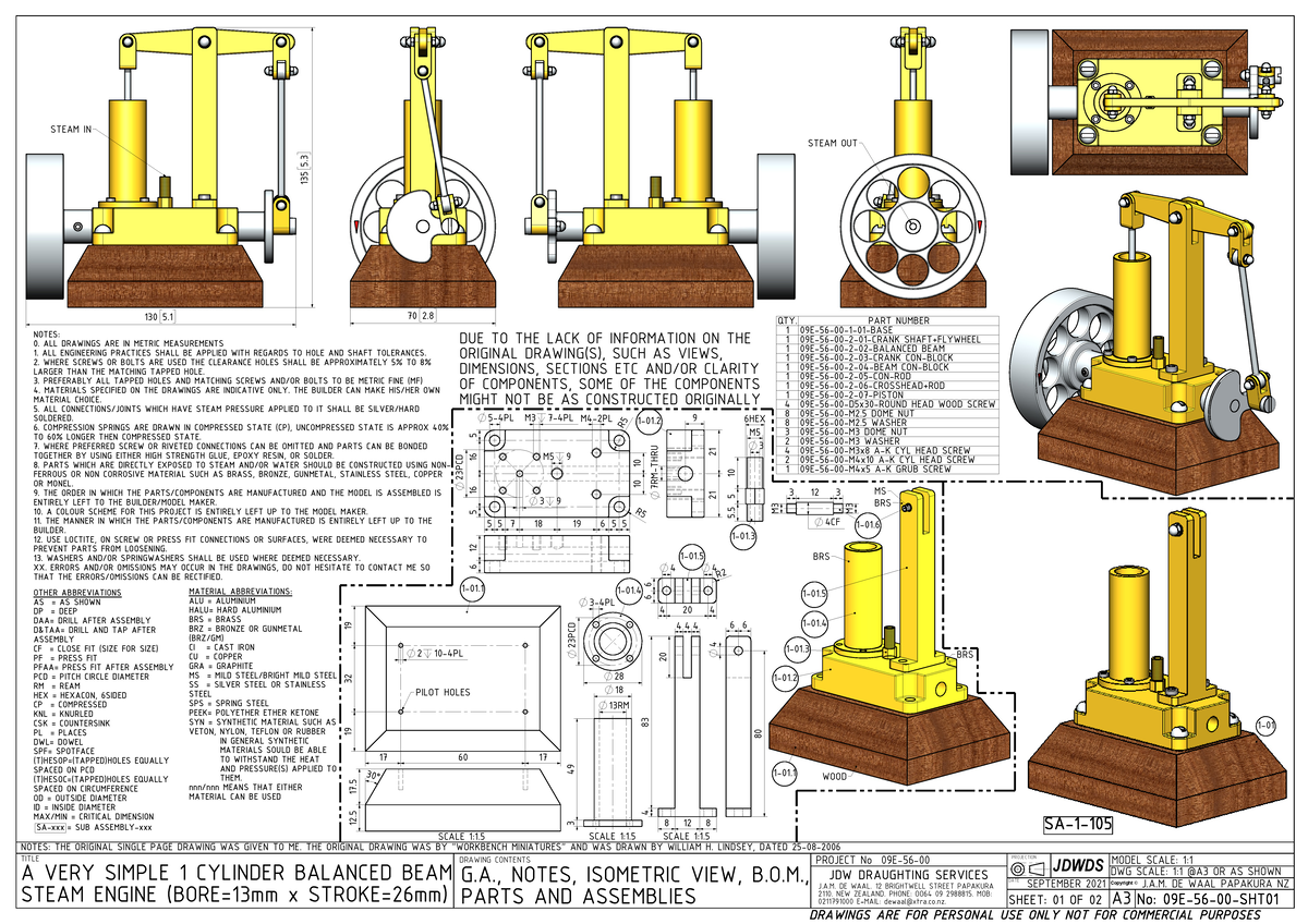 Very simple 1 cylinder balanced beam steam engine - 23PCD 23PCD 1-01 ...