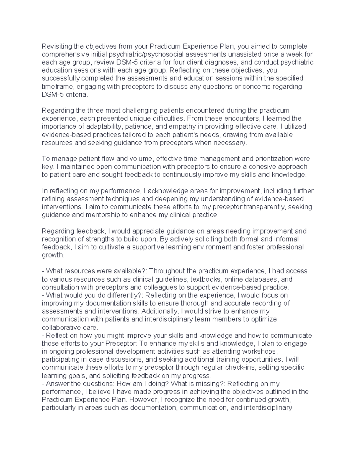 PPE - assignment - Revisiting the objectives from your Practicum ...