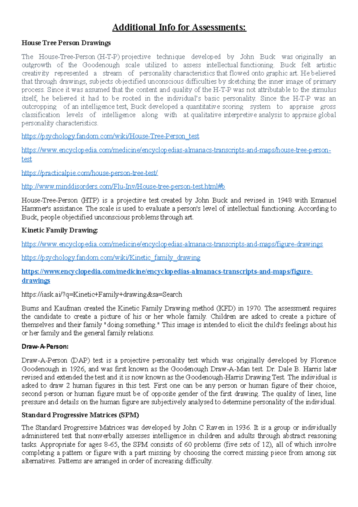 Psychological Assessments: Brief information - Additional Info for ...