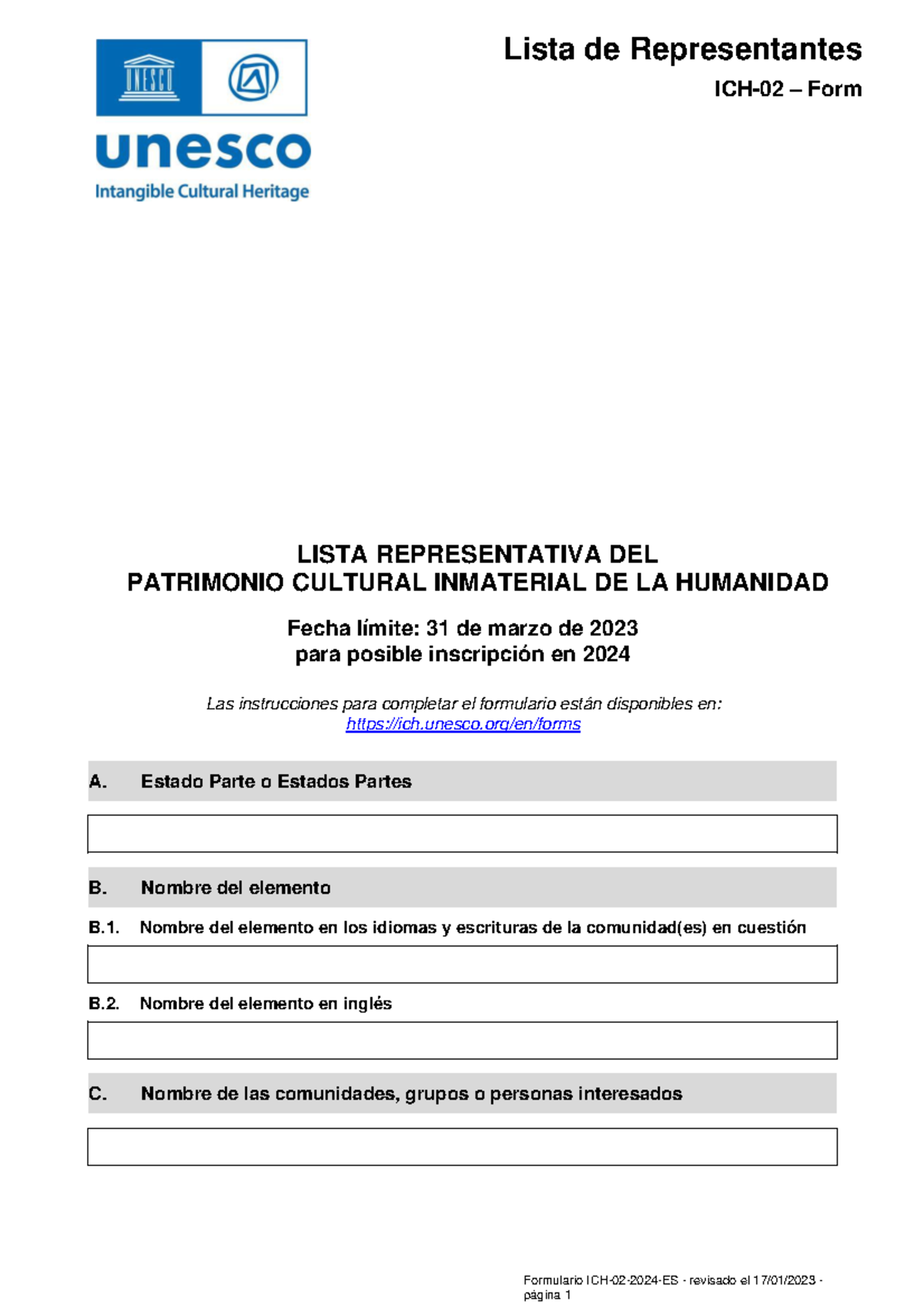 Modelo UNESCO en castellano - Lista de Representantes ICH-02 – Form ...