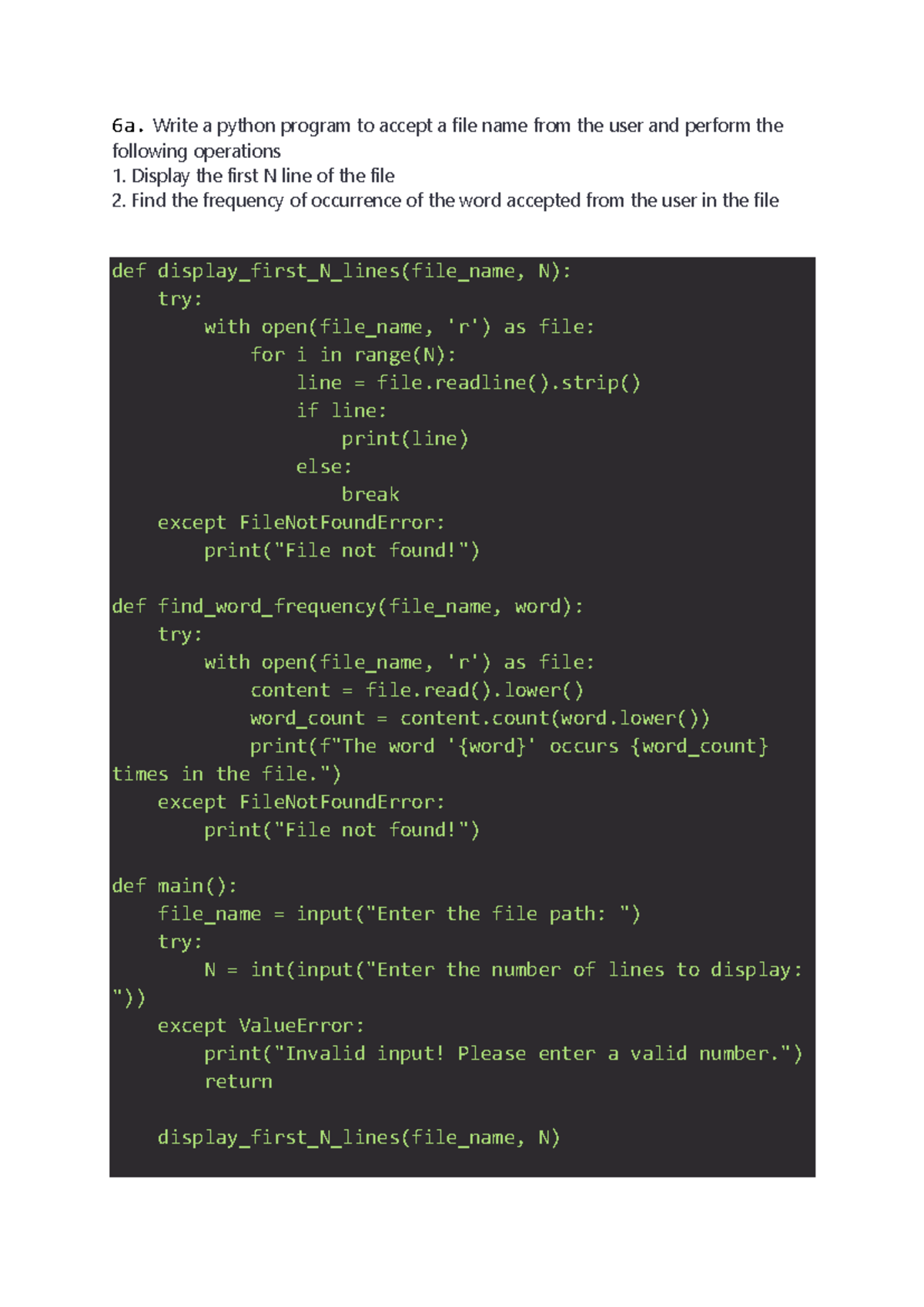 6 7 - material - 6a. Write a python program to accept a file name from the user and perform the ...