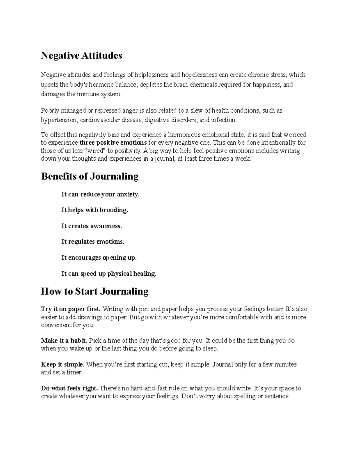 Benefits of Journaling - Negative Attitudes Negative attitudes and ...