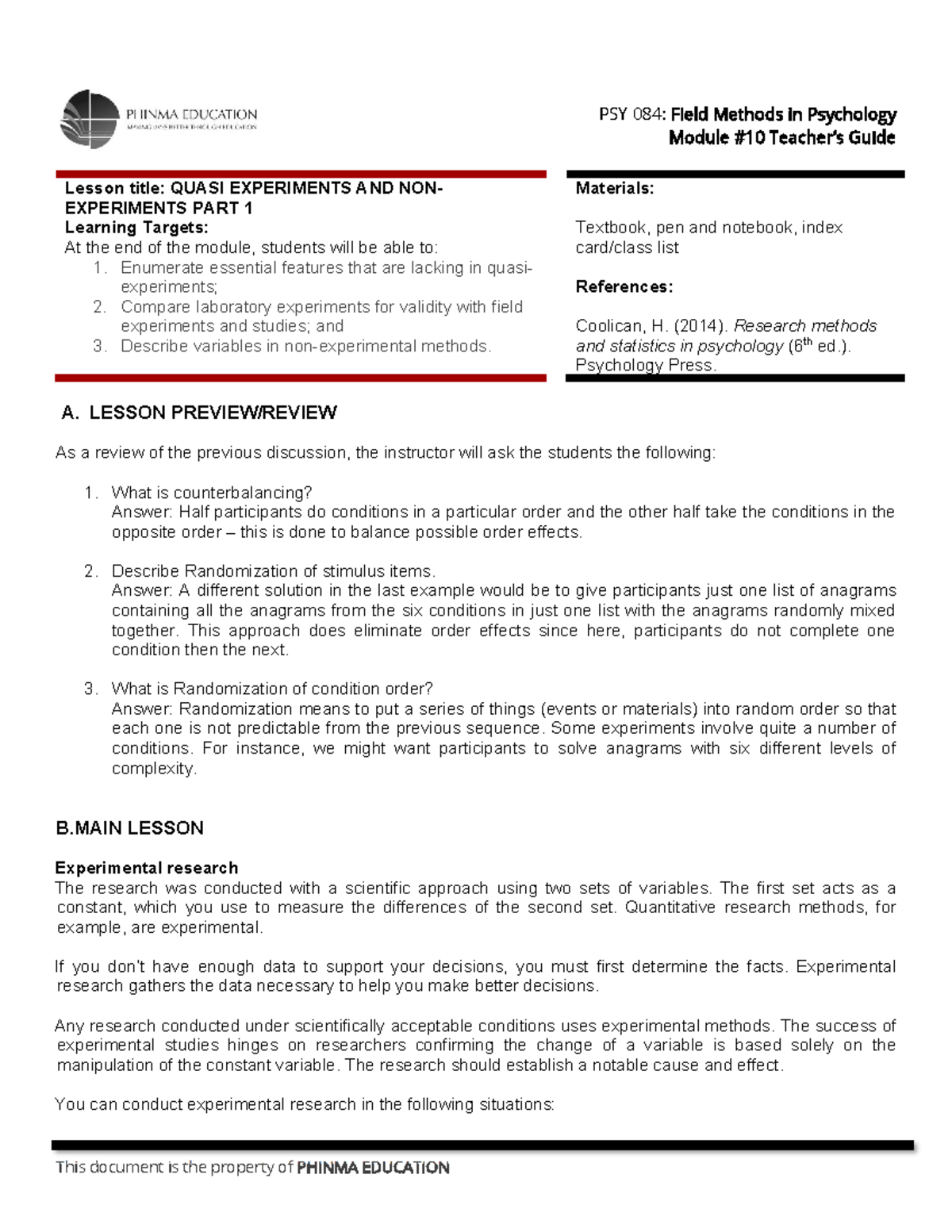 P2 - Module 10-17 Field Methods - Module # 10 Teacher’s Guide Lesson ...