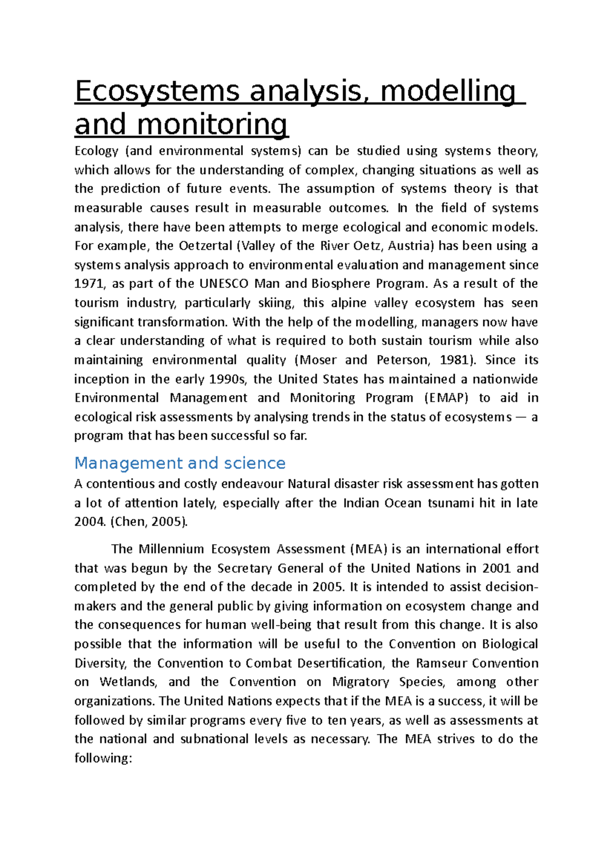 Ecosystems Analysis Modelling And Monitoring Ecosystems Analysis Modelling And Monitoring