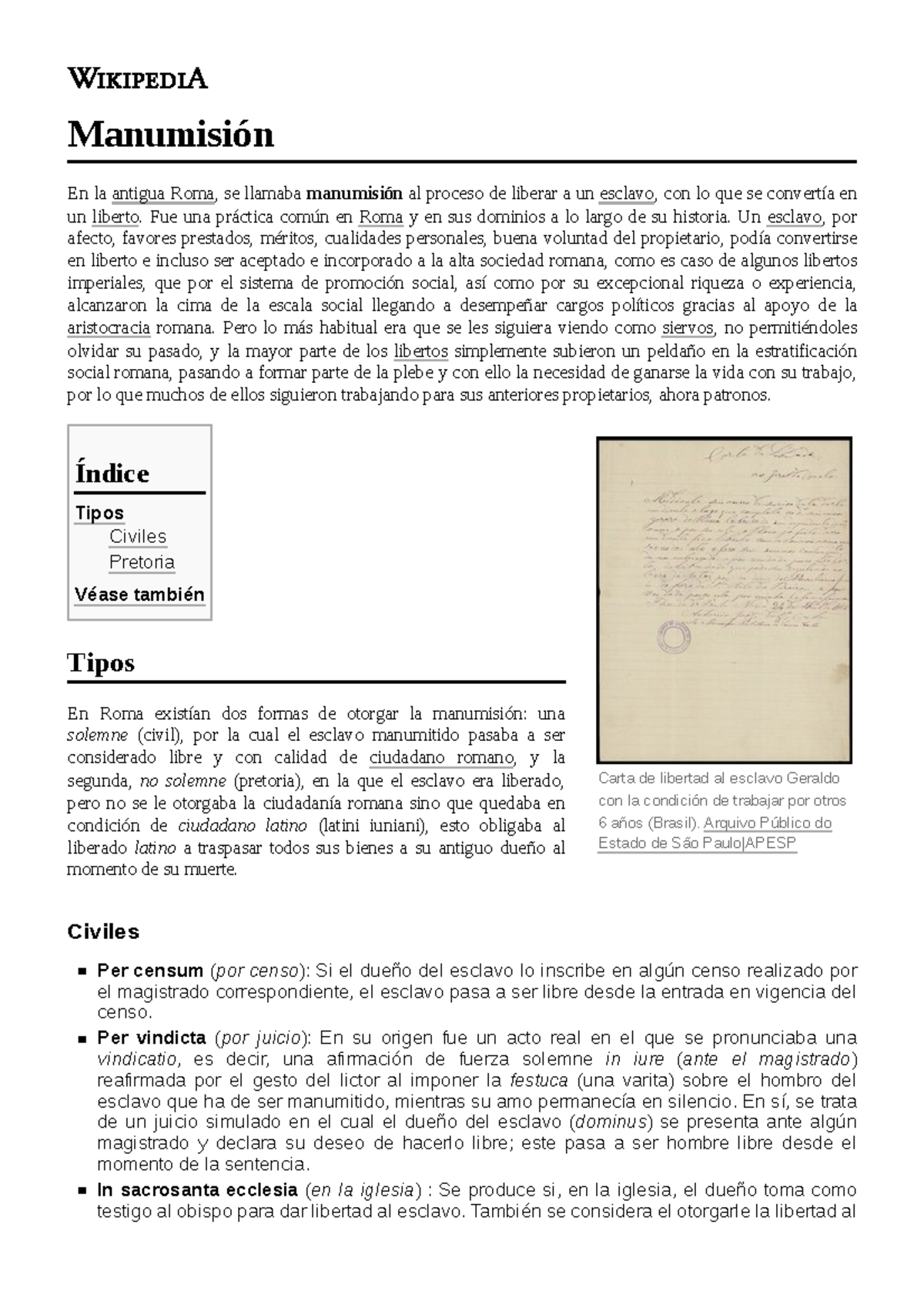 Manumisión - ciencia - Carta de libertad al esclavo Geraldo con la ...