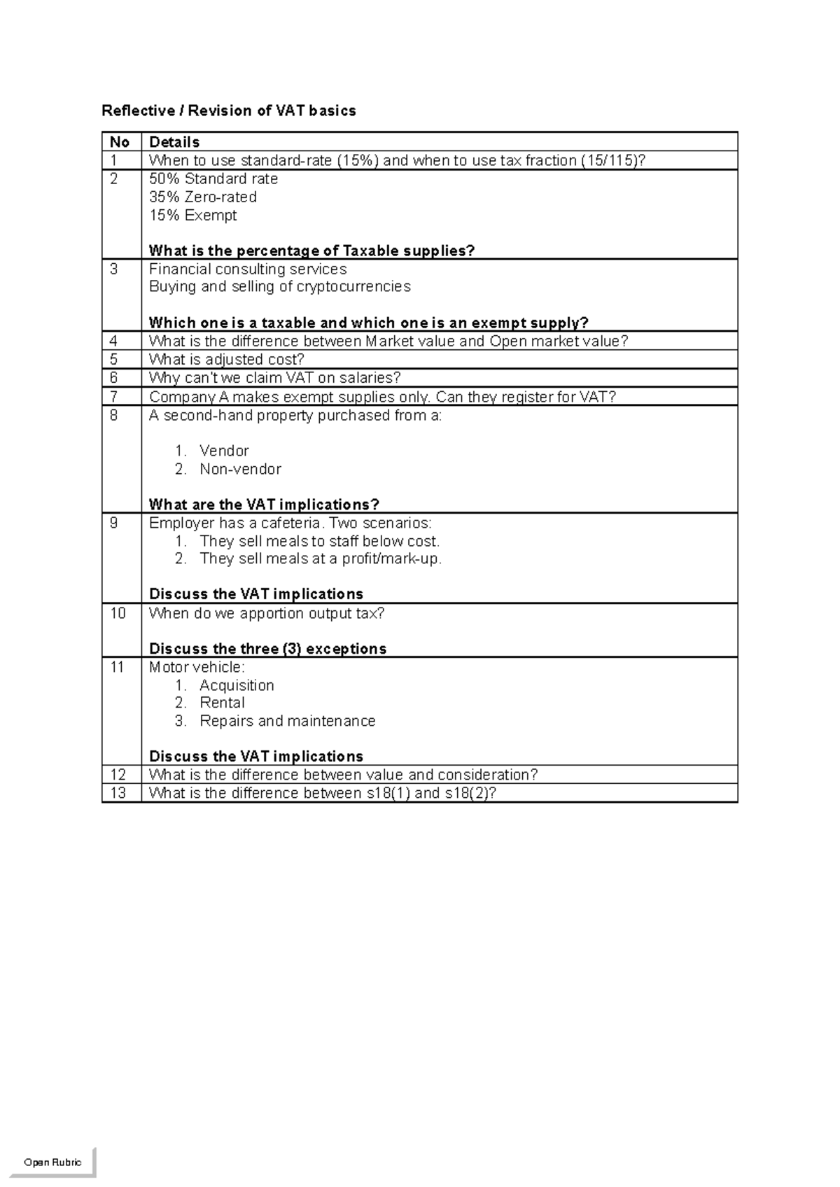 Tax back to basics - Reflective or Revision class - Reflective ...