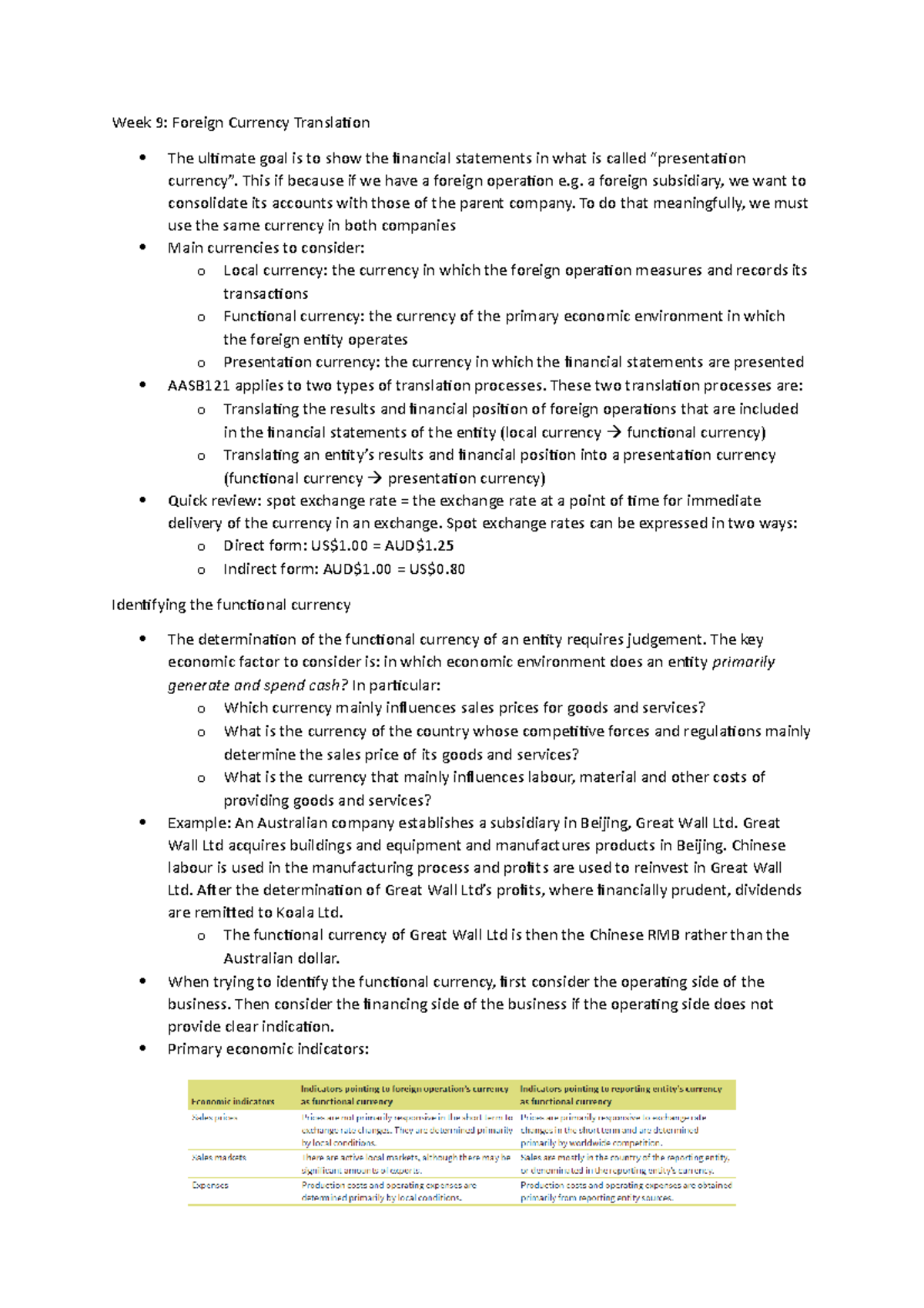 Week 9 lecture - Notes for week 9 - Week 9: Foreign Currency ...