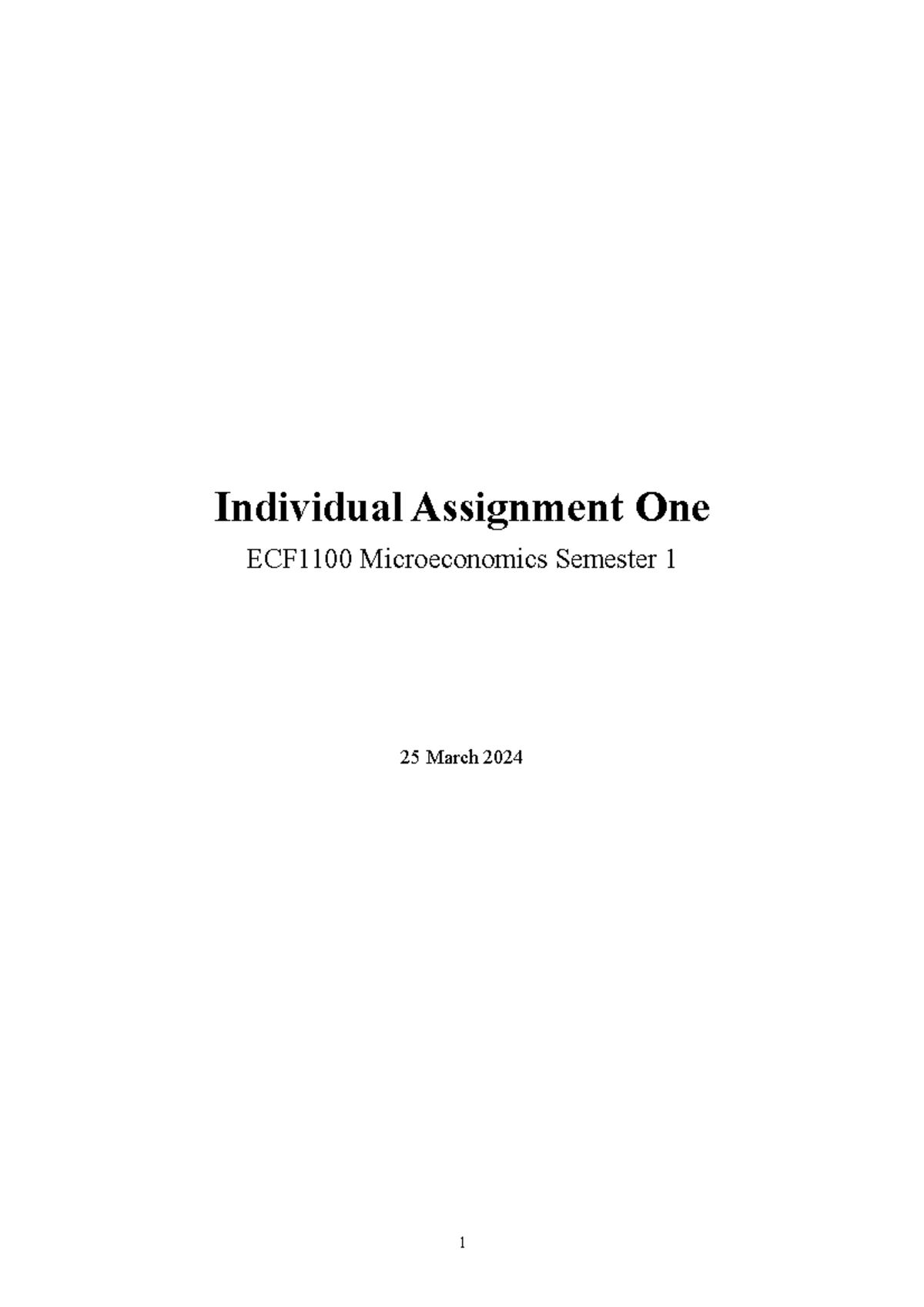 Individual Assignment One - Individual Assignment One ECF1100 ...