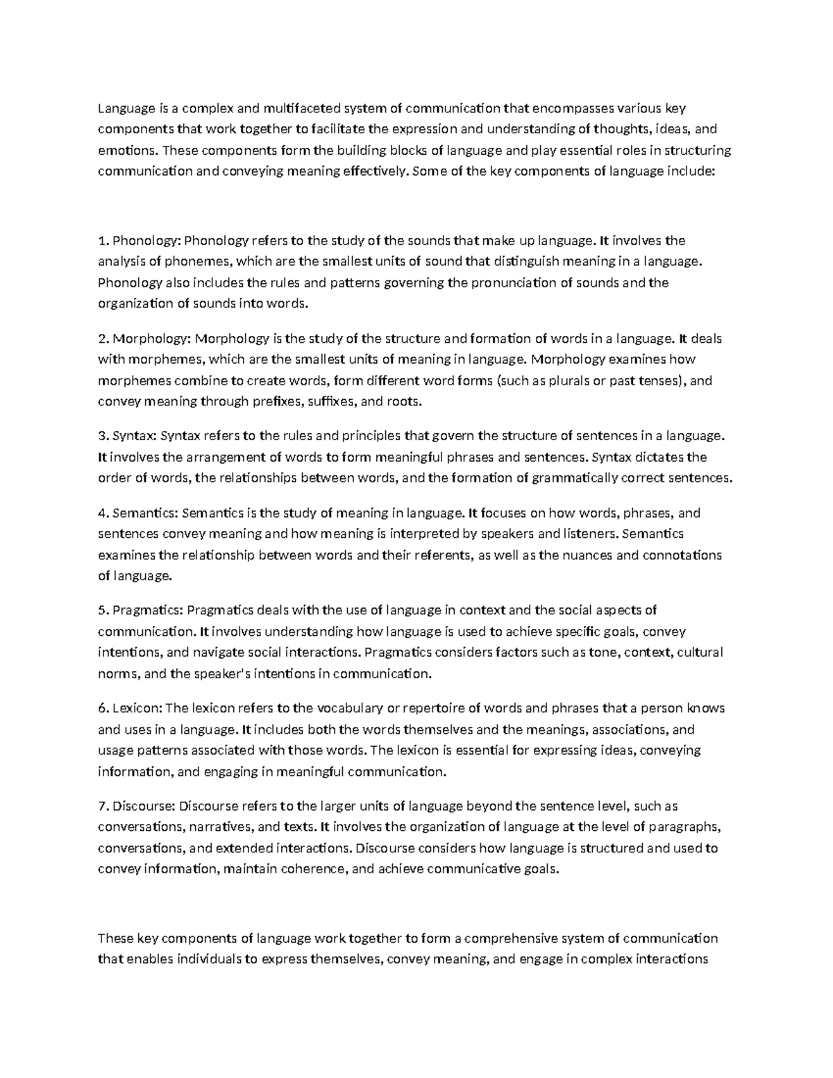 DOC 1 - Language is a complex and multifaceted system of communication ...