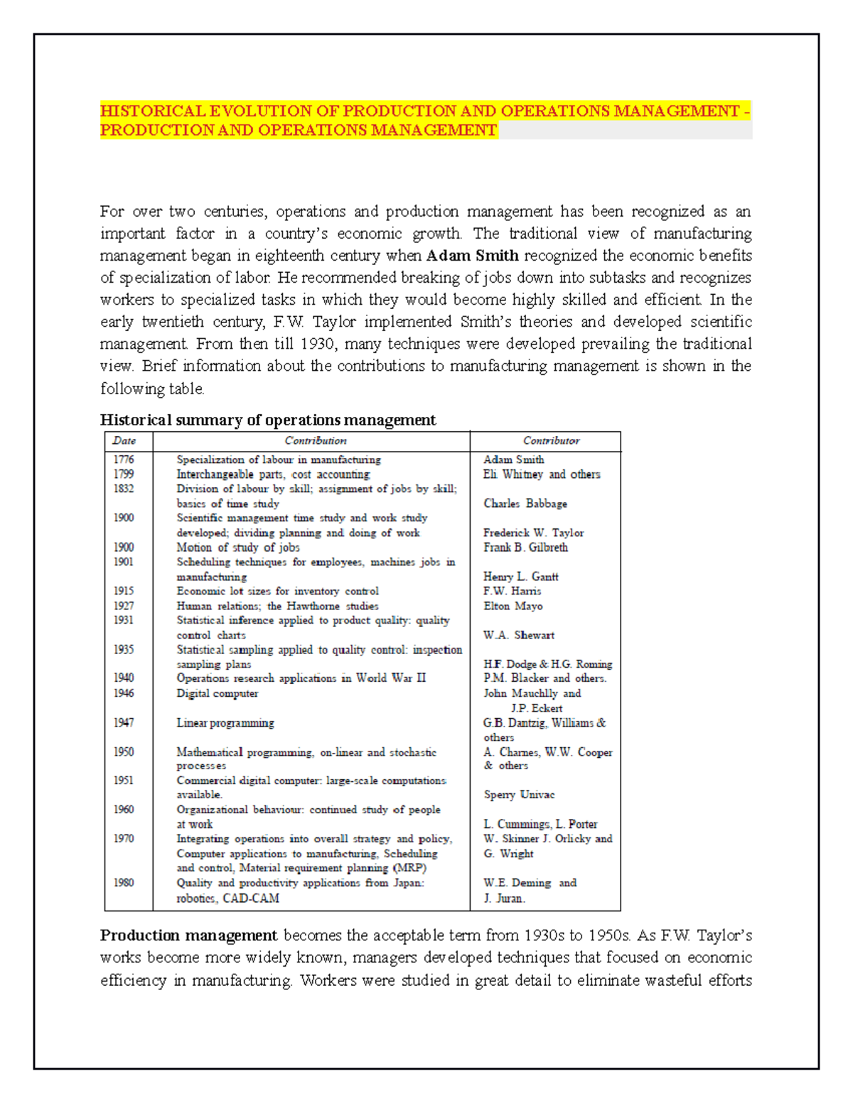Production AND Operations Management By Diwakar - HISTORICAL EVOLUTION ...