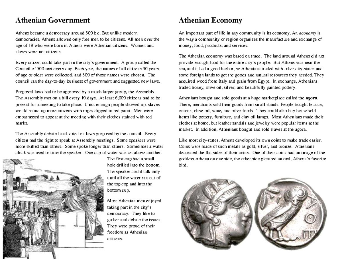 10 Athens and Sparta Readings - Athenian Government Athens became a ...