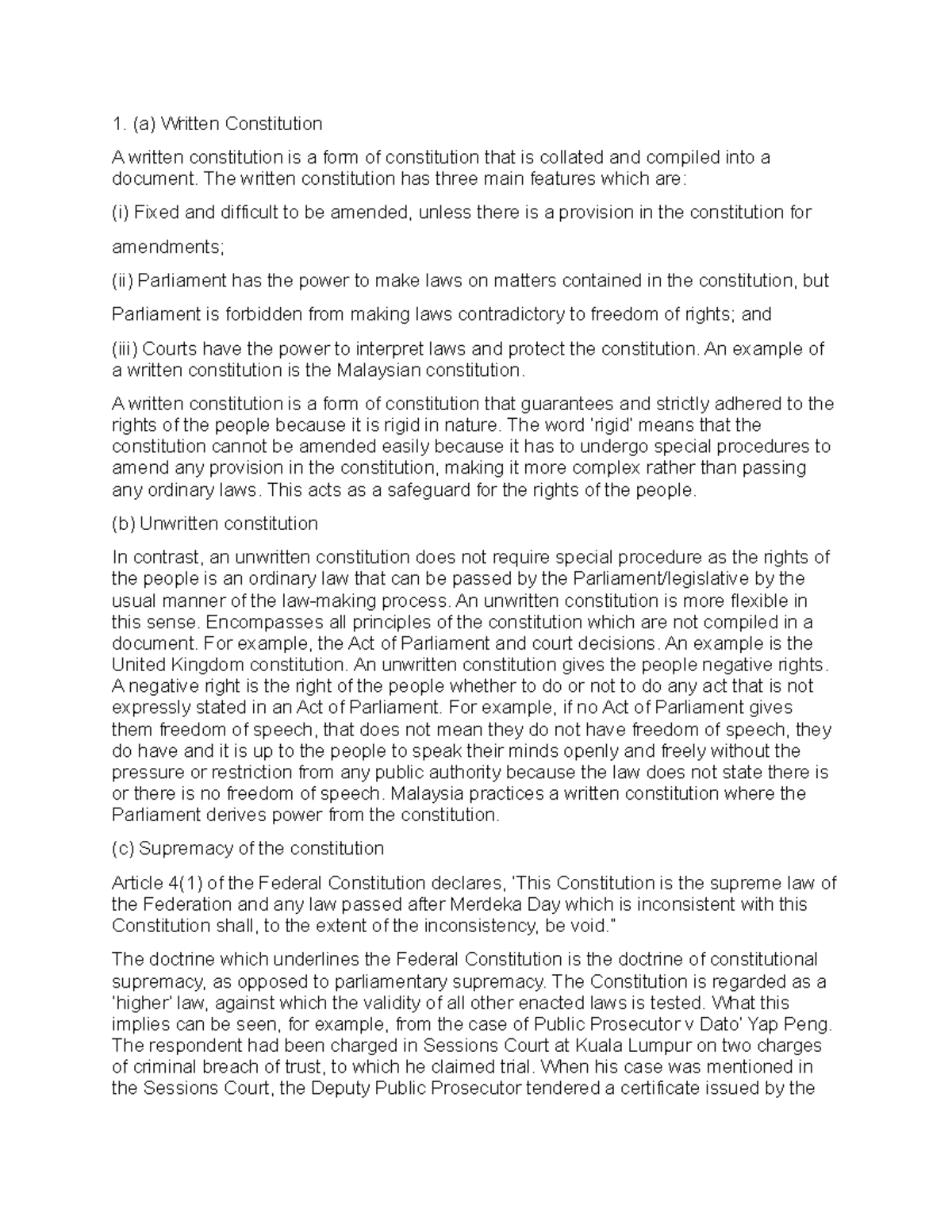 W10-written constutution - (a) Written Constitution A written ...