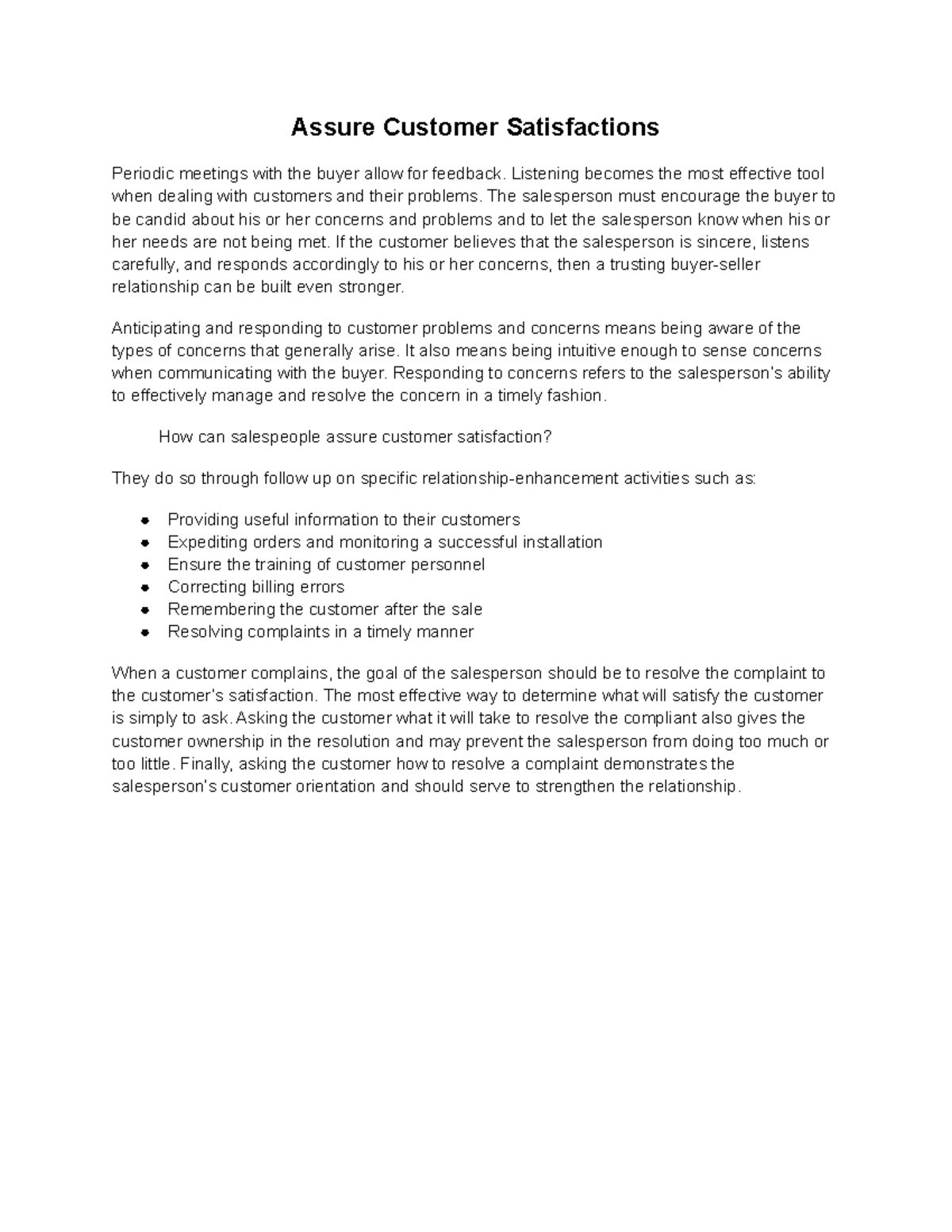 Assure Customer Satisfaction - Assure Customer Satisfactions Periodic ...