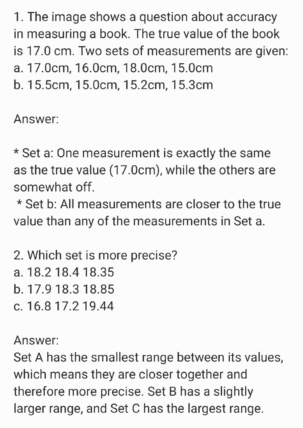 Measurement - practice - 1. The image shows a question about accuracy ...