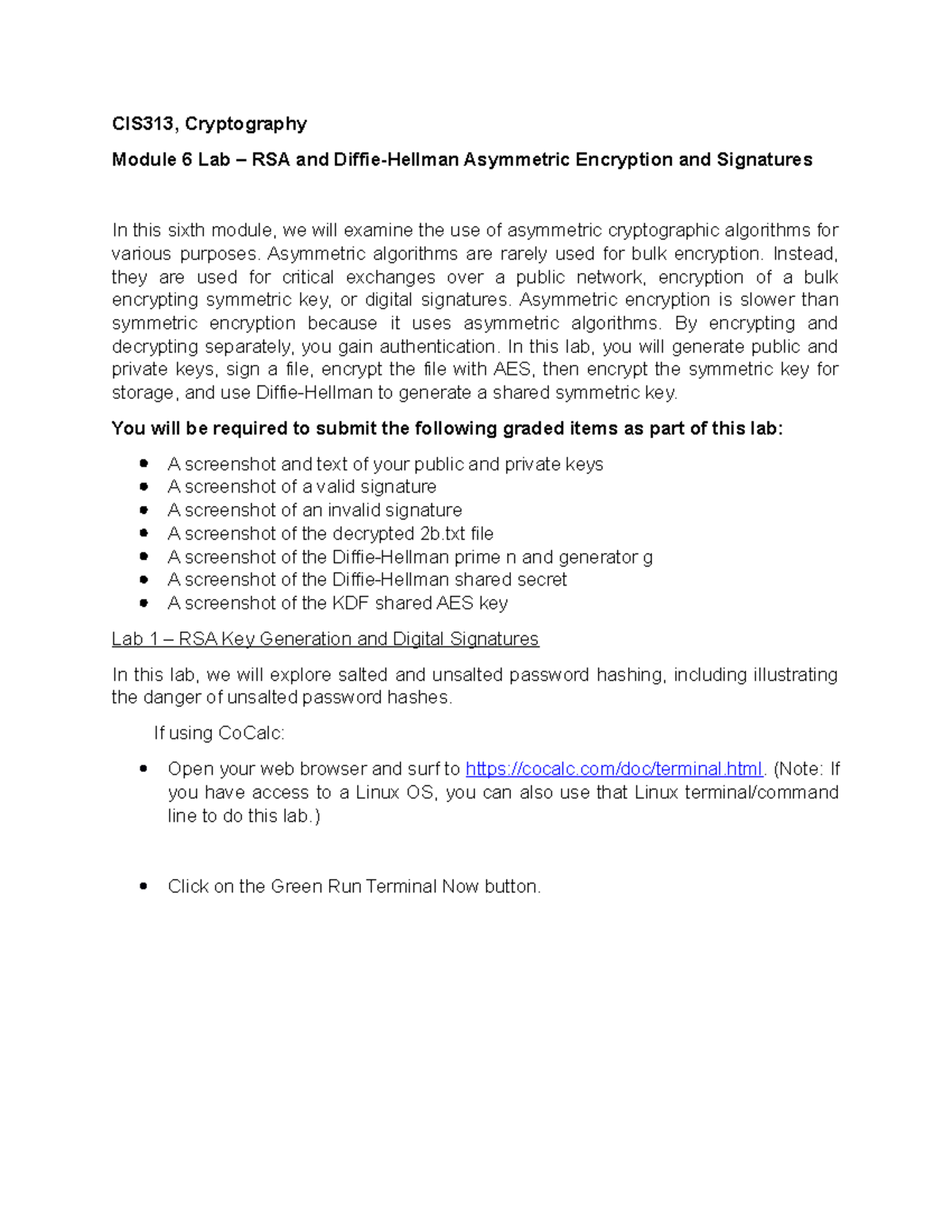 313module 6lab Rsa And Diffie Hellman Asymmetric Encryption And Signatures Cis313