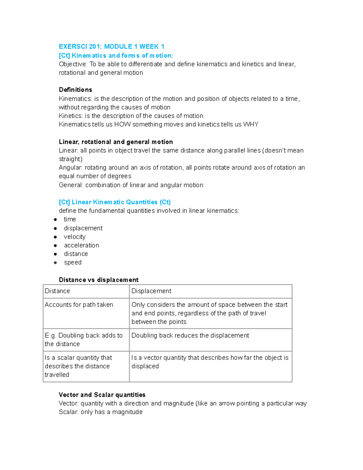 MODULE 1 Week 1 - EXERSCI 201: MODULE 1 WEEK 1 [Ct] Kinematics and ...