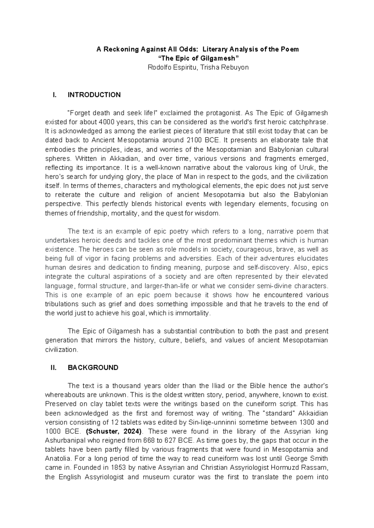 Literary Analysis - Gilgamesh - A Reckoning Against All Odds: Literary ...