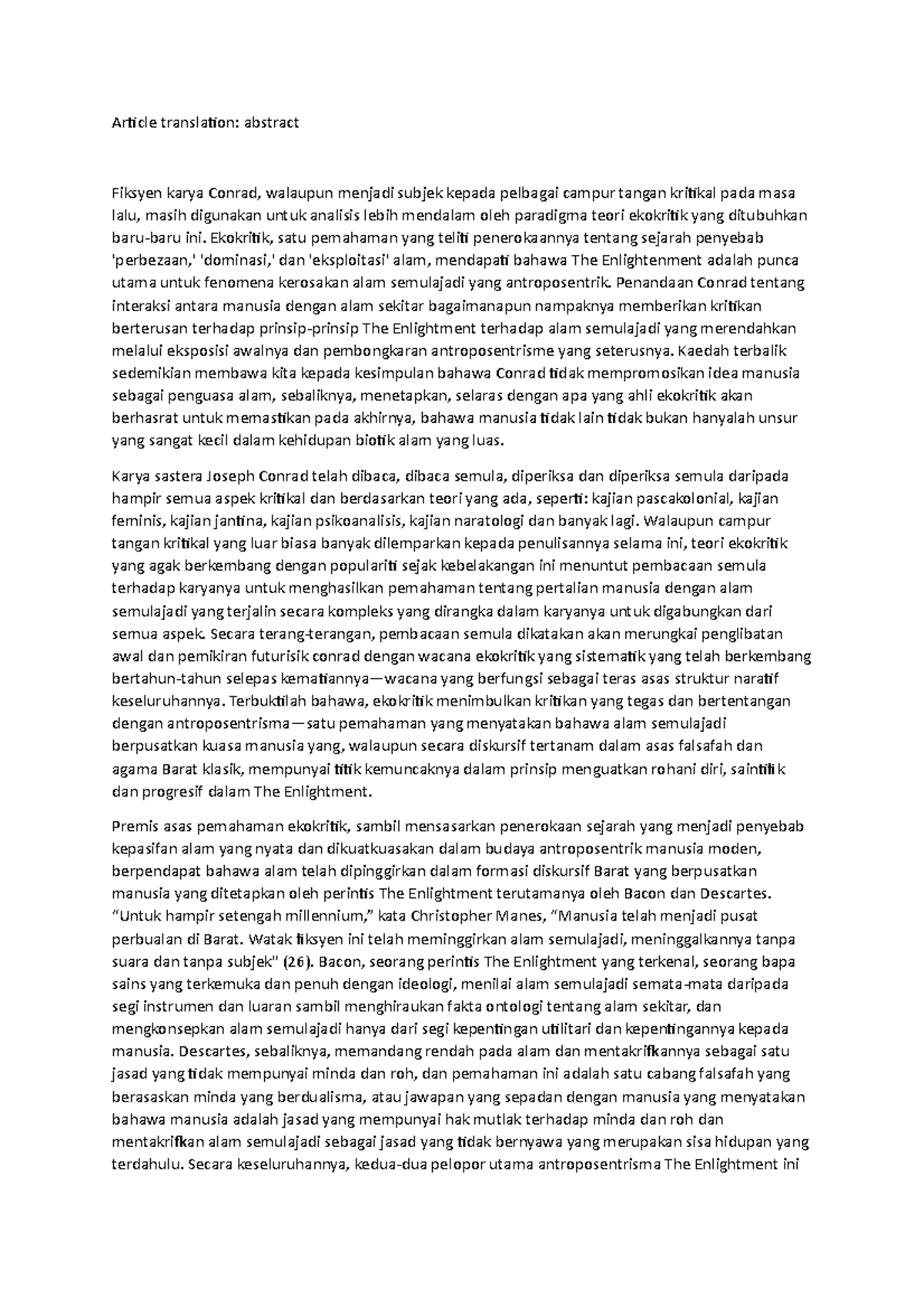 Article translation-malay - Article translation: abstract Fiksyen karya ...