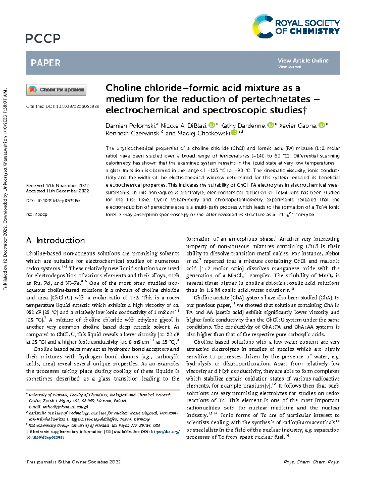 Choline chloride-formic acid mixture as a medium for the reduction of ...