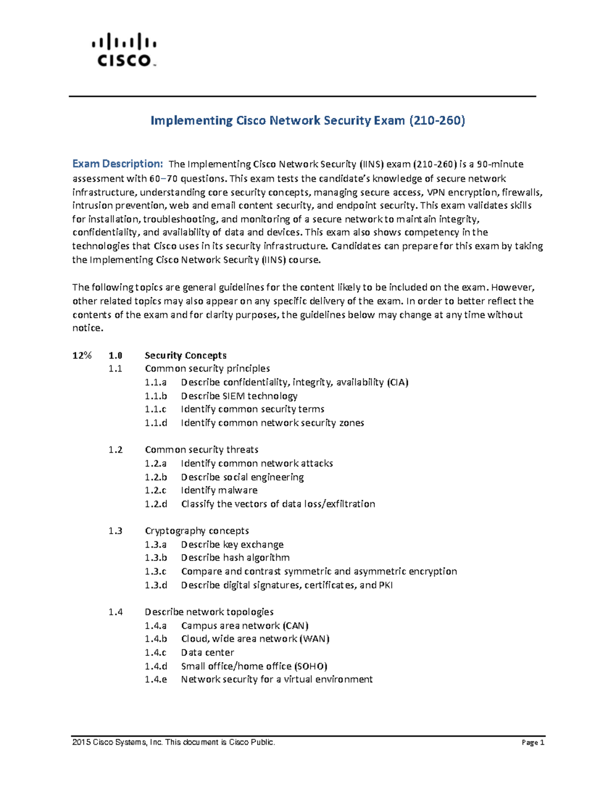 210-260 Exam Topics - school work - Implementing Cisco Network Security Exam (210-260) Exam ...