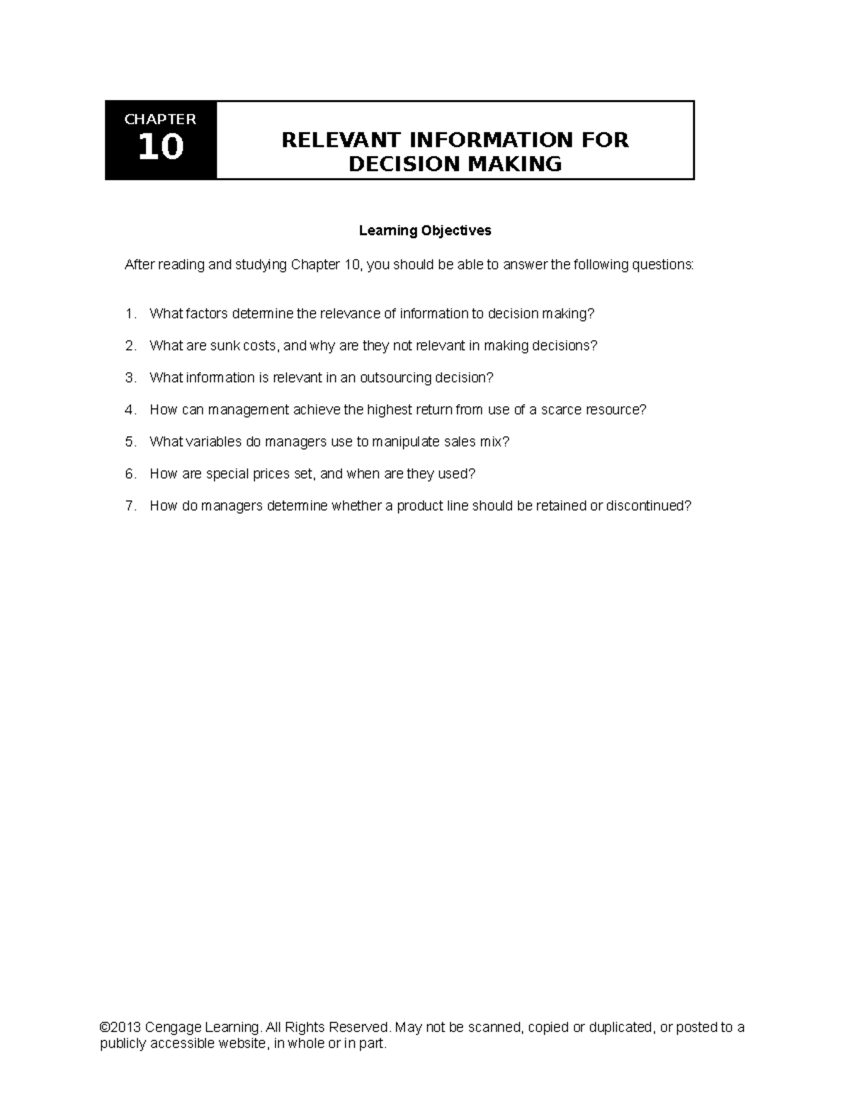 Kinney 9e managerial Chapter 10 - Learning Objectives After reading and ...