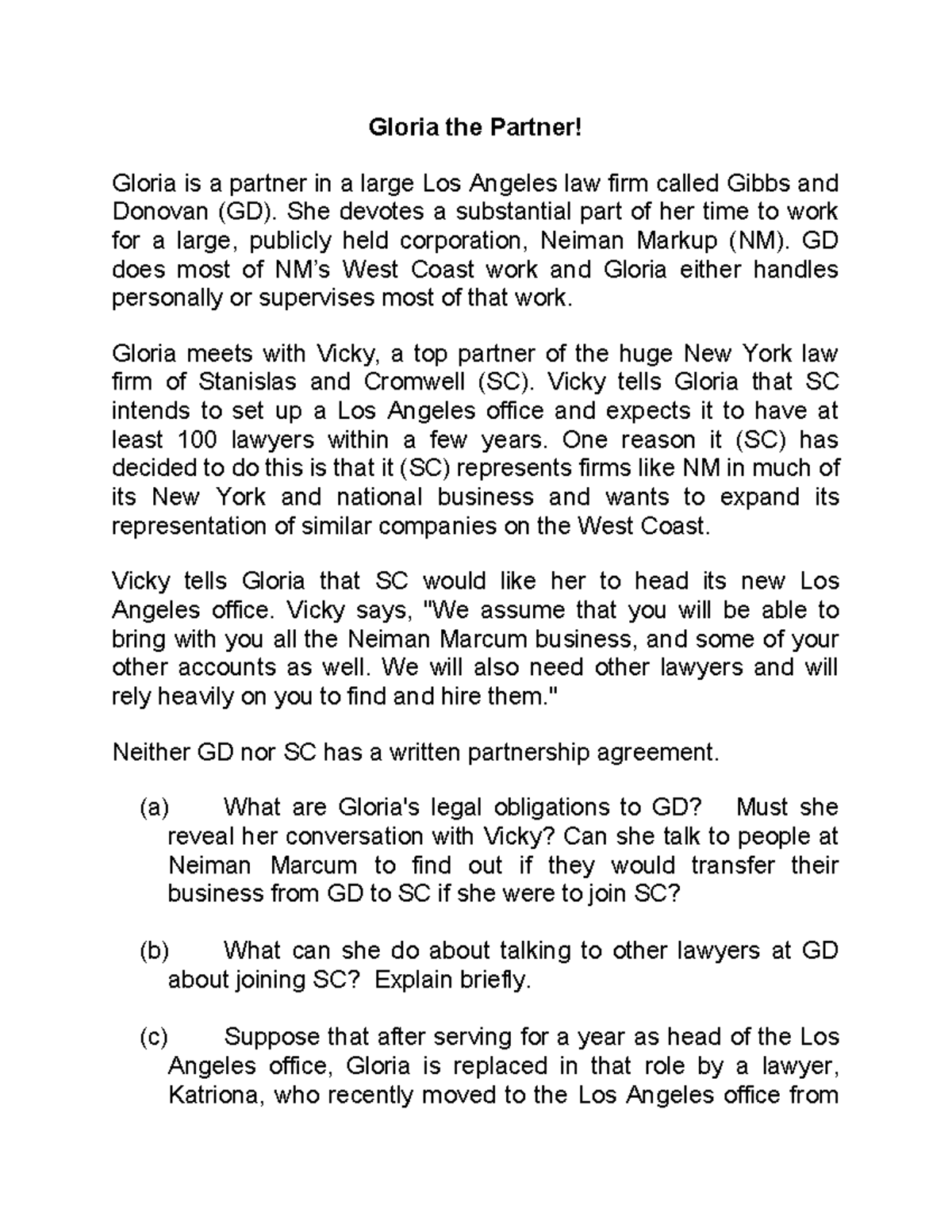 Gloria-The Partner - lecture notes - Gloria the Partner! Gloria is a ...