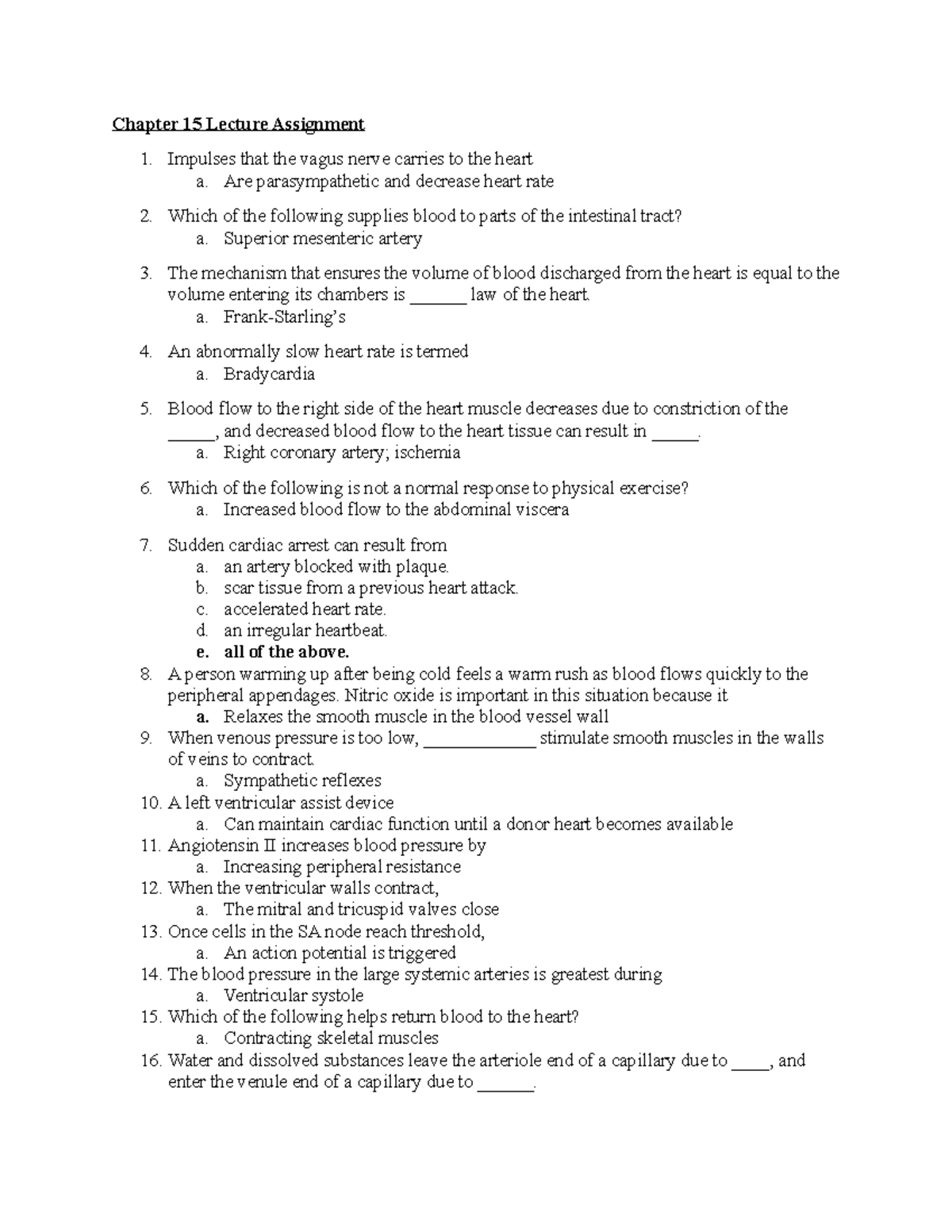 Chapter 15 Lecture Assignment - Chapter 15 Lecture Assignment Impulses that the vagus nerve ...