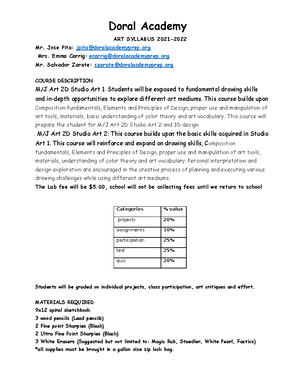 Ceramic Syllabus 2021-2022 - 2021-2022 DORAL CERAMICS & HONORS Mr. Jose ...