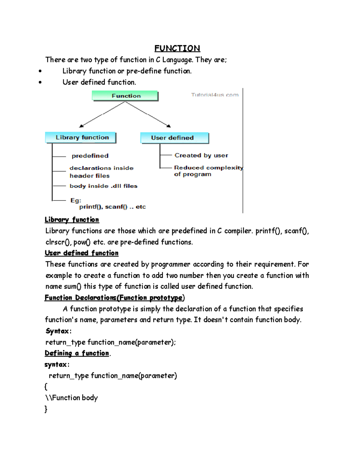 C Programming Functions And Definition FUNCTION There Are Two Type Of