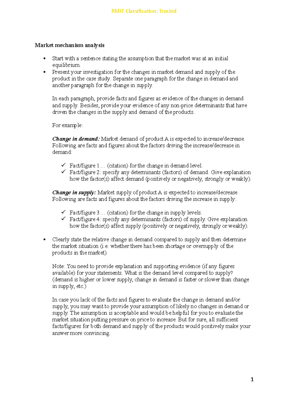 Sample writing structure of market mechanism analysis - Market ...