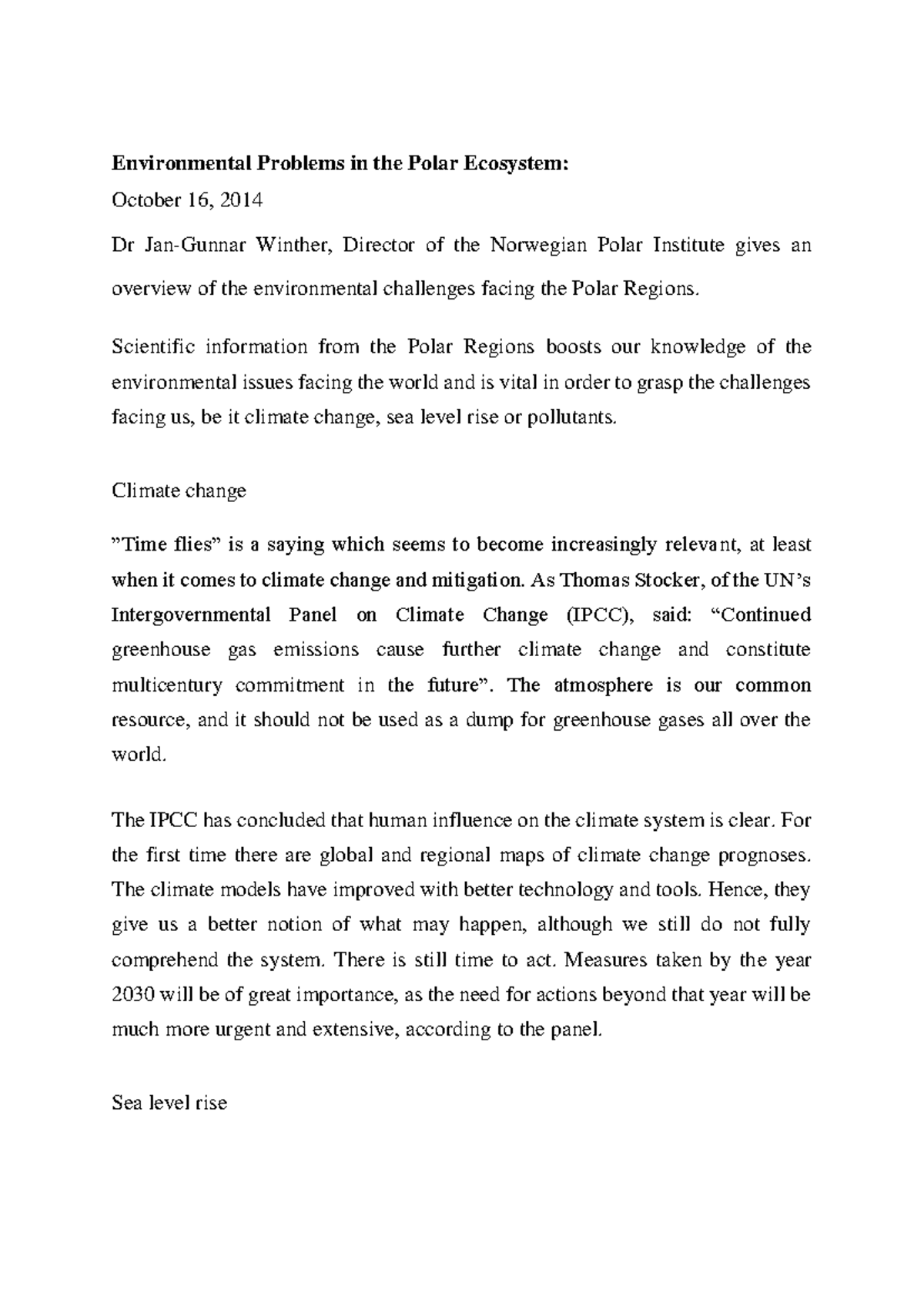 Problems in Polar Ecosystem - Environmental Problems in the Polar ...