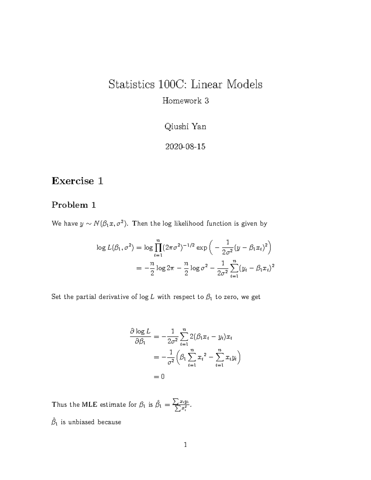 Homework-3 - summer session - Statistics 100C: Linear Models Homework 3 ...