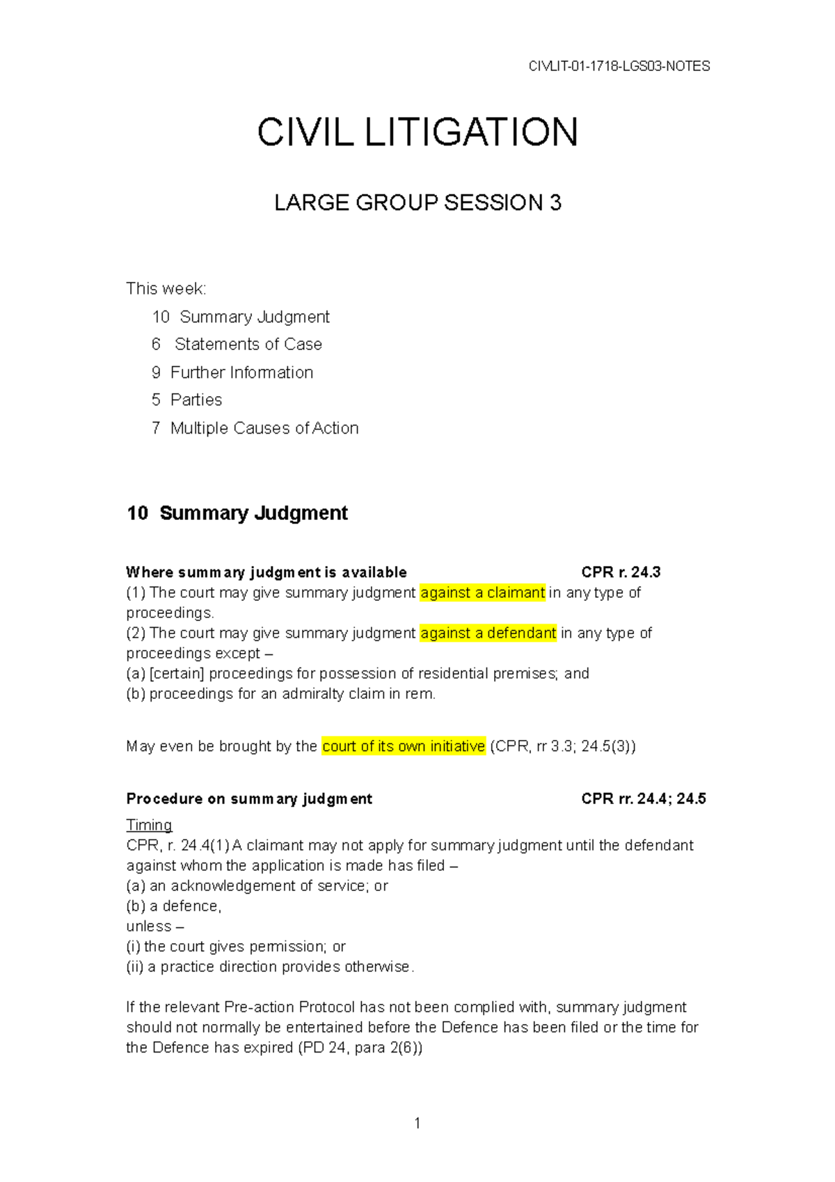 Civil Litigation - Summary Judgment - CIVIL LITIGATION LARGE GROUP ...