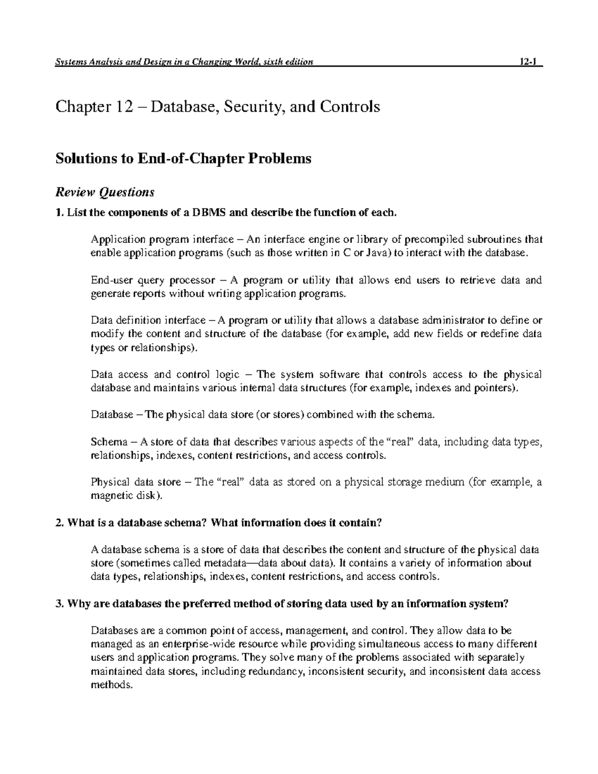 Database - revision notes - Chapter 12 – Database, Security, and ...