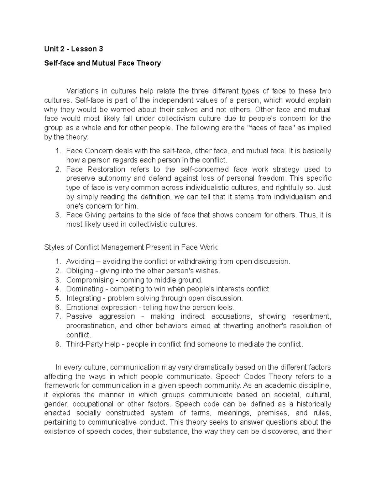 Self-face and Mutual Face Theory - Unit 2 - Lesson 3 Self-face and ...