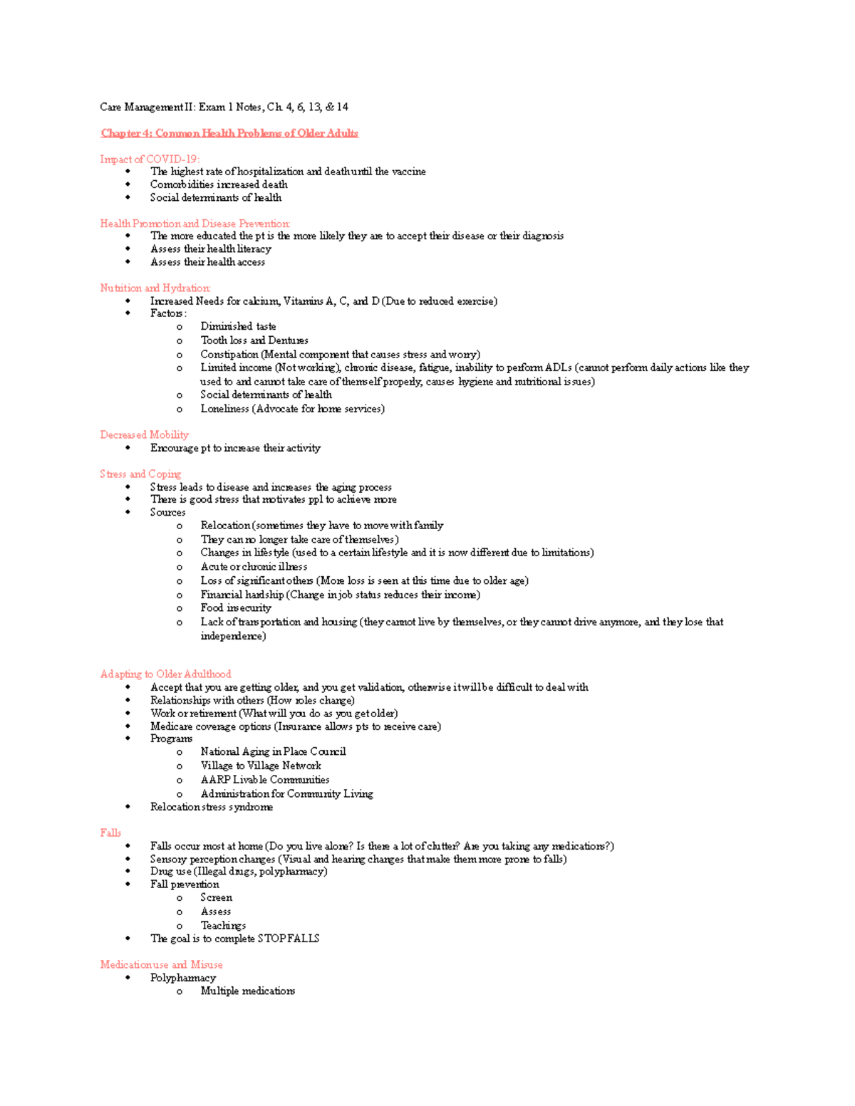 Care Management ll Exam 1 Notes - Care Management II: Exam 1 Notes, Ch ...