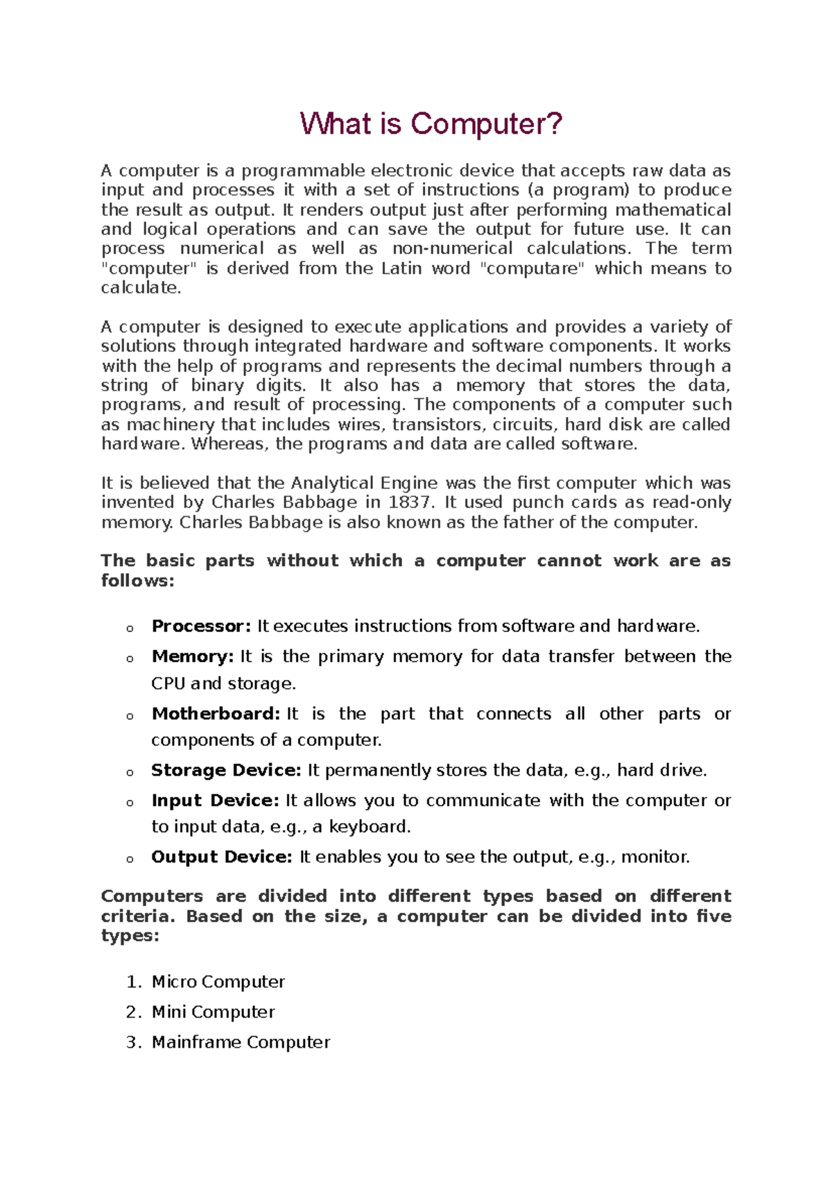 Fundamentals of computers - What is Computer? A computer is a ...