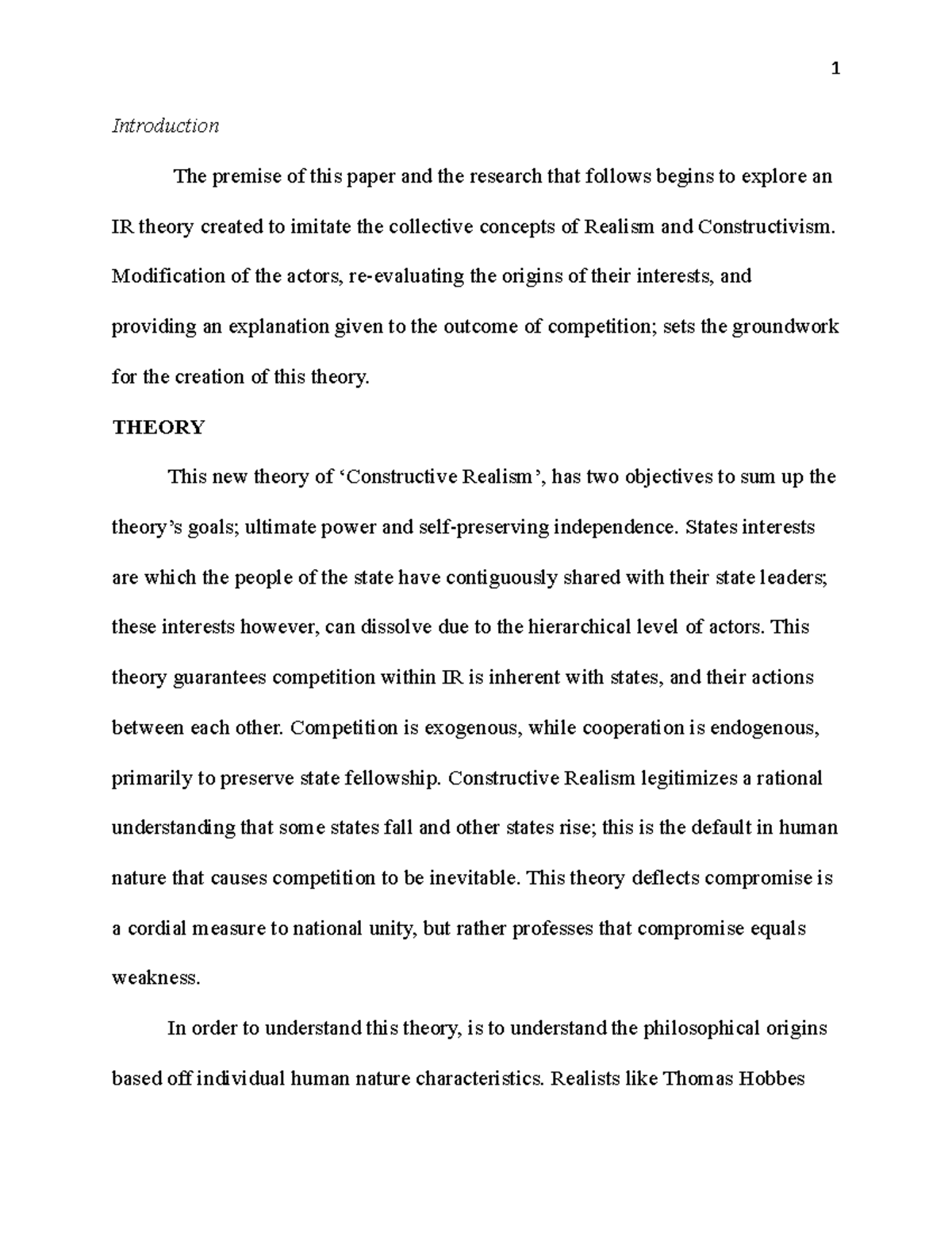 Theories Paper - Introduction The premise of this paper and the ...