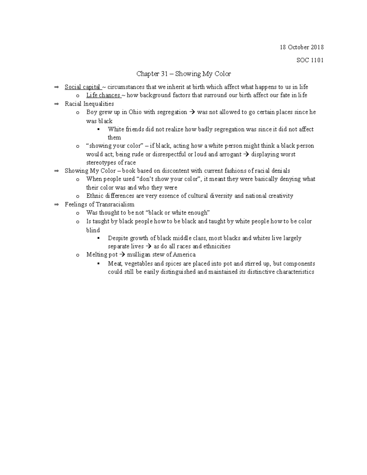 Chapter 31 – Showing My Color - 18 October 2018 SOC 1101 Chapter 31 ...