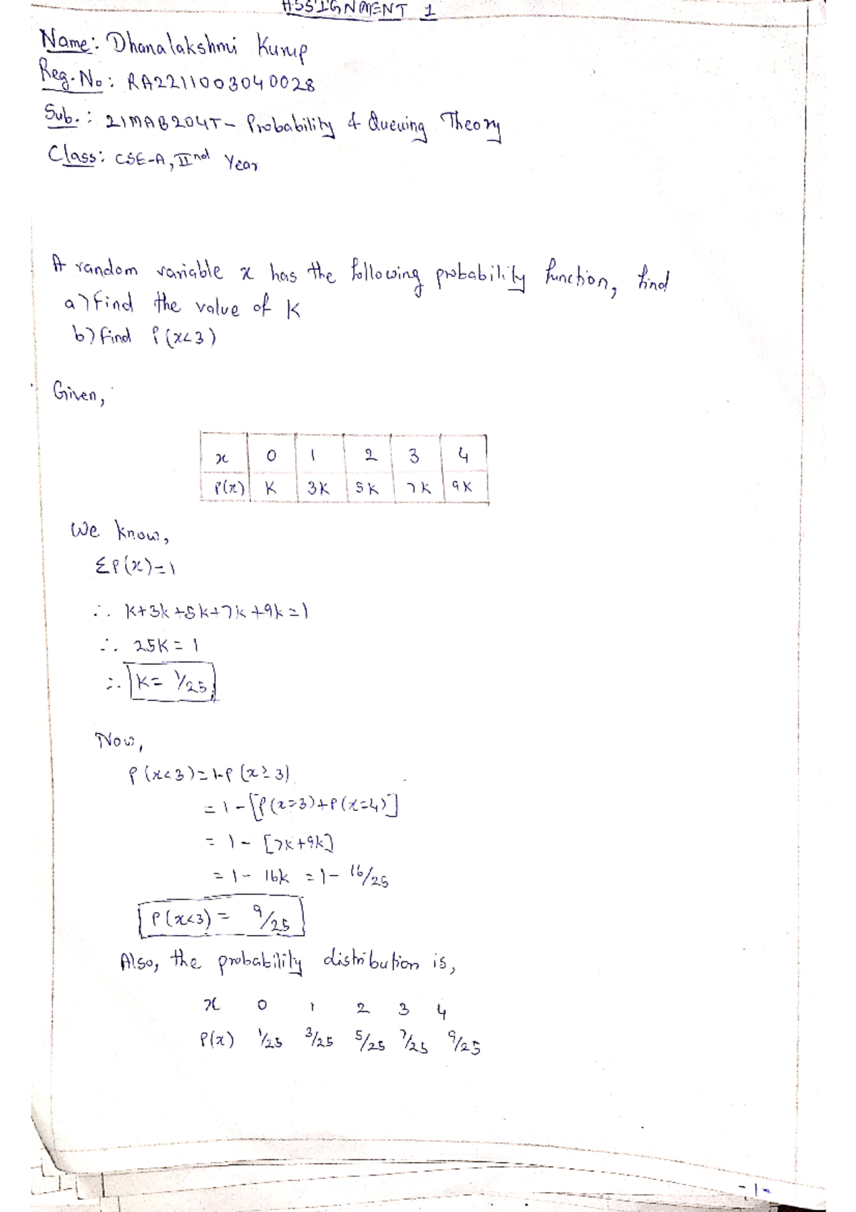 Sem4-maths-1st assignment - Probability and Queuing Theory - Studocu