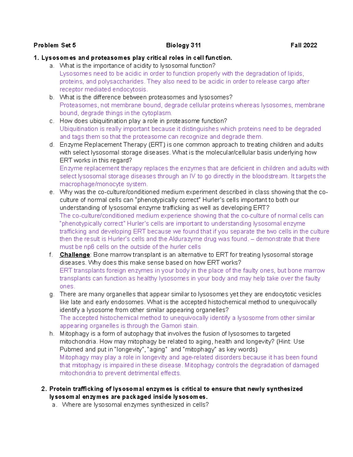 Problem Set 5 Fall 2022 - Lysosomes and proteases - Problem Set 5 ...