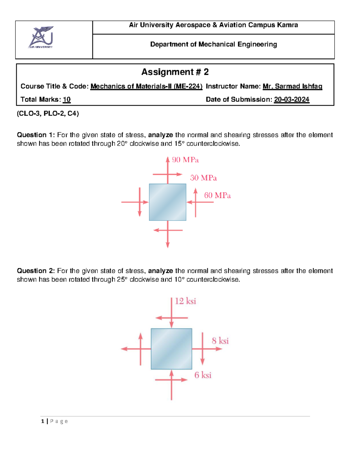 Assignment 2 - Air University Aerospace & Aviation Campus Kamra ...
