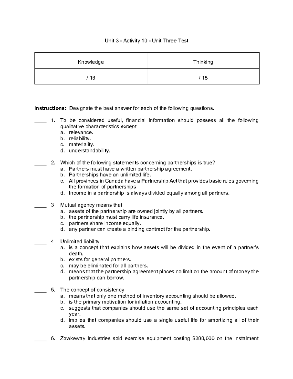 Unit 3 - Activity 10 - Unit Three Test Test - Unit 3 - Activity 10 ...