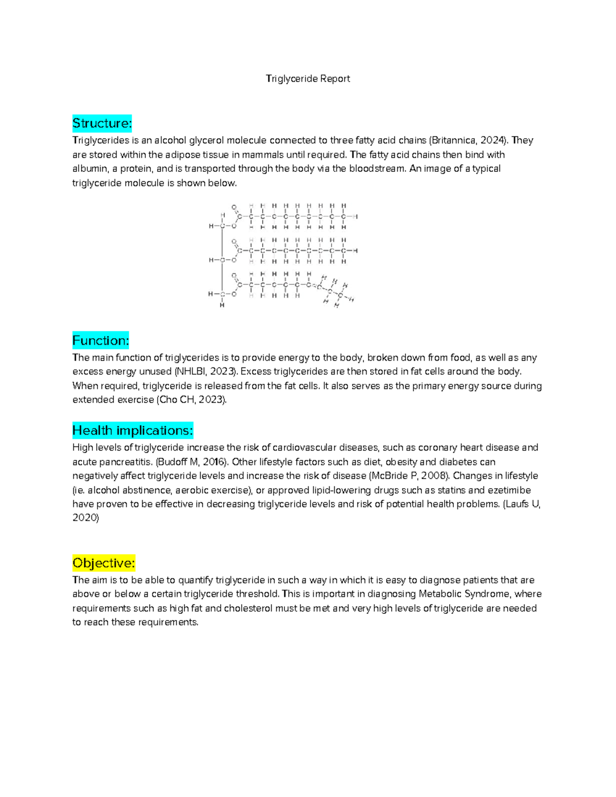Triglyceride Report Full - Triglyceride Report Structure: Triglycerides ...