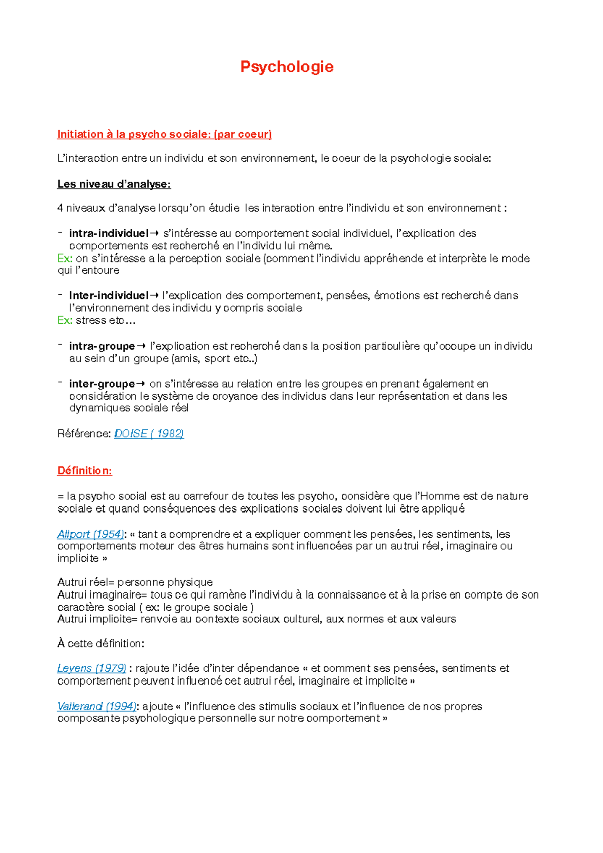 CM psychologie - Psycho note de cours - Psychologie Initiation à la ...