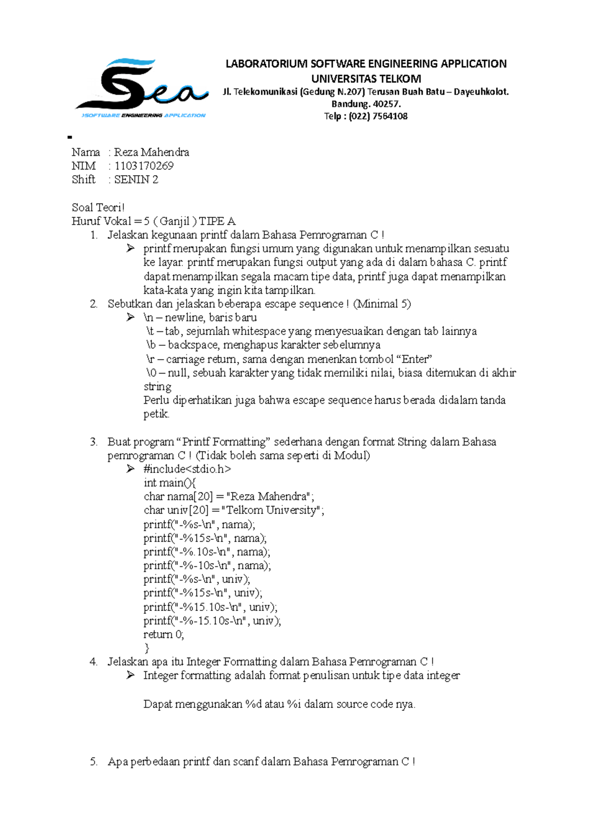 Tp 9 Alpro Algorithm And Programming Practical Task Nama Reza