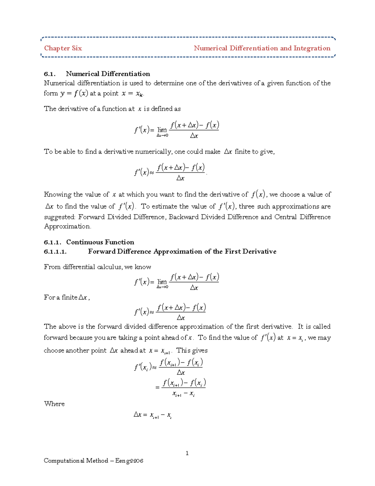 Chapter 6 Computational Methods Numeric Lecture Short Note For Second Year Electrical 1