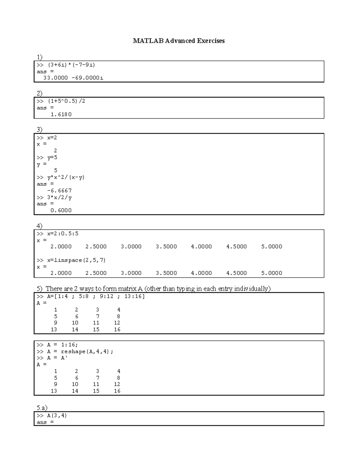 Matlab Advanced Exercises Solutions - MATLAB Advanced Exercises 1 ...